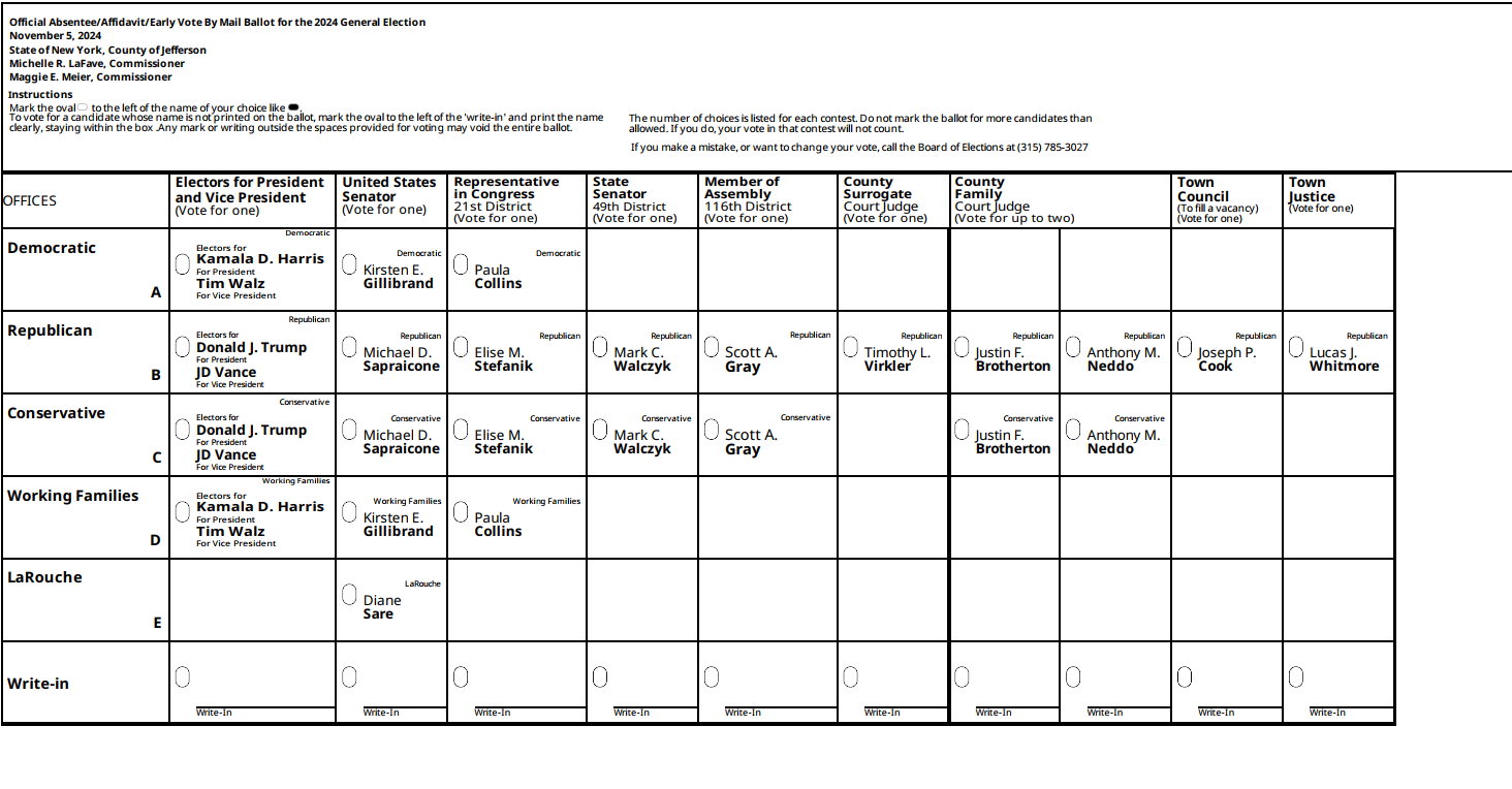 Welcome to Jefferson County, New York - Sample General Election Ballots ...